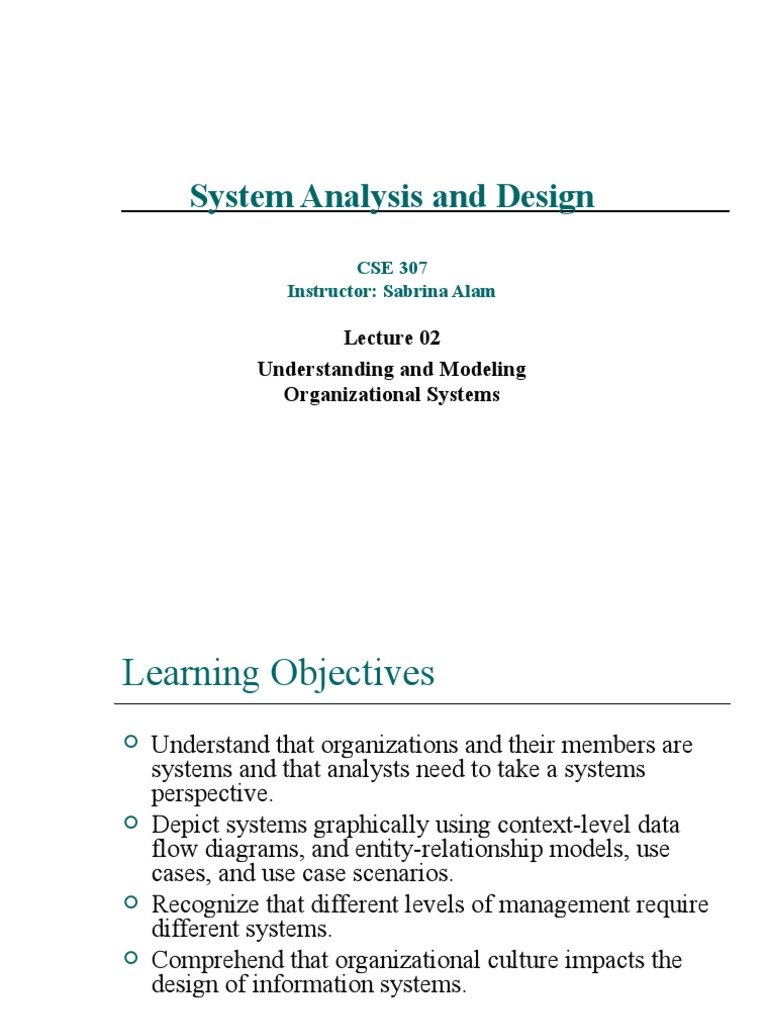 System Analysis and Design: Understanding and Modeling Organizational Systems | PDF | Use Case ...