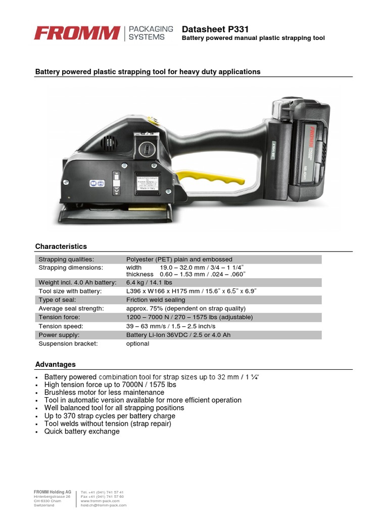 Datasheet P331: Battery Powered Plastic Strapping Tool For Heavy Duty ...