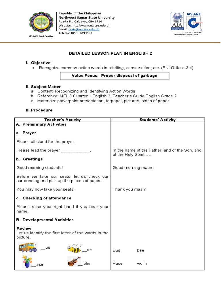 Detailed Lesson Plan in English 2 | PDF | Lesson Plan