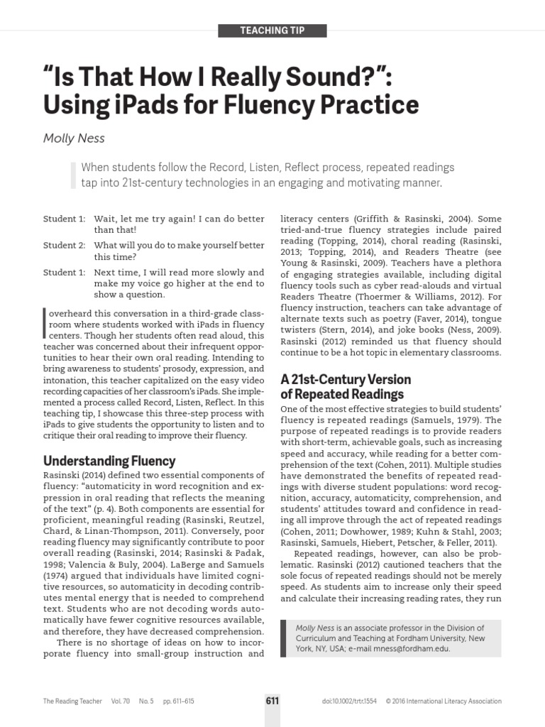 Using Ipads For Fluency Practice | PDF | Reading Comprehension | Literacy