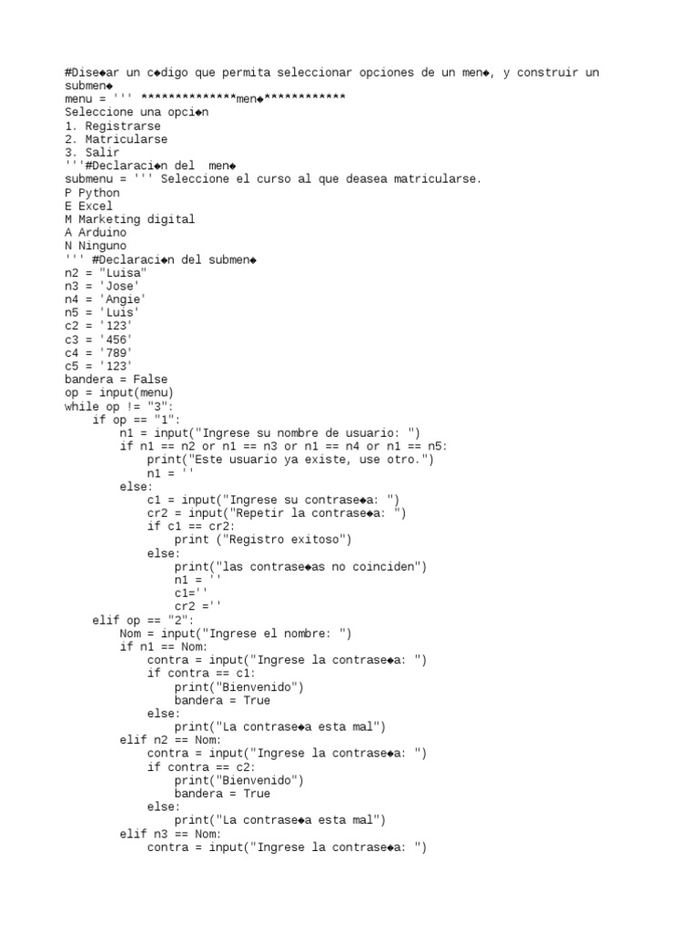 Ejemplo Python Elaborar Un Menu | PDF | Python (lenguaje de ...