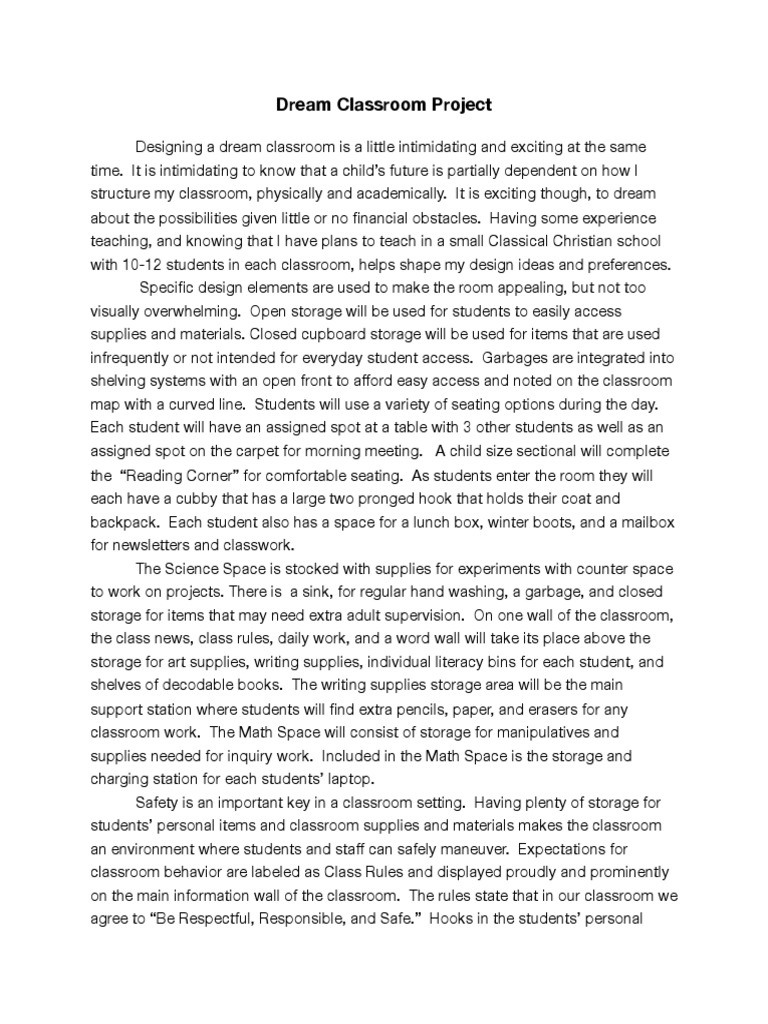 Dream Classroom Project Paper | PDF | Classroom | Teachers