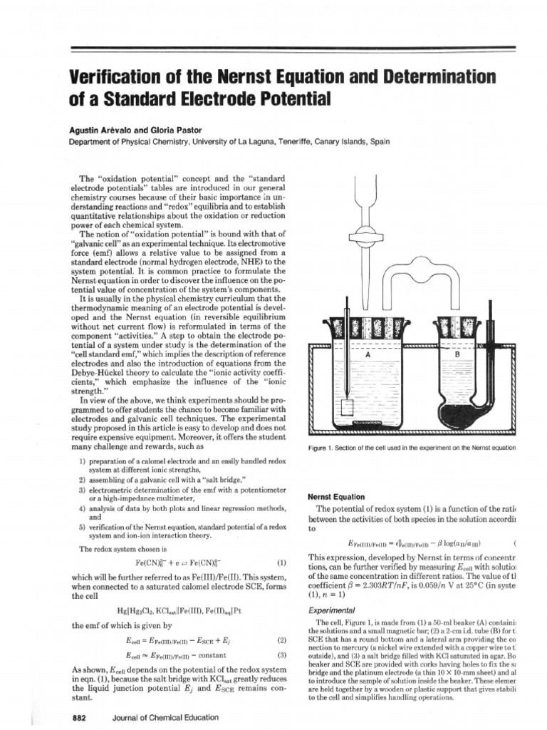 Nernst Equation and Electrode Potential | PDF | Chemical Equilibrium ...