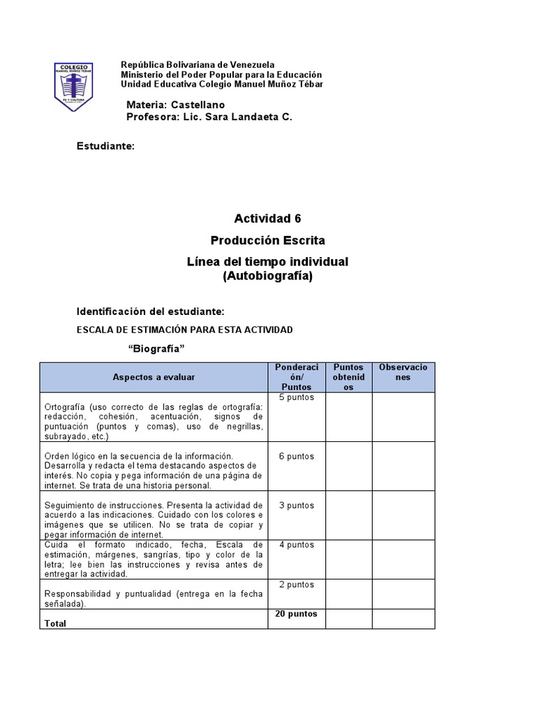 Actividad 6 Línea Del Tiempo (Autobiografía) | PDF | Información