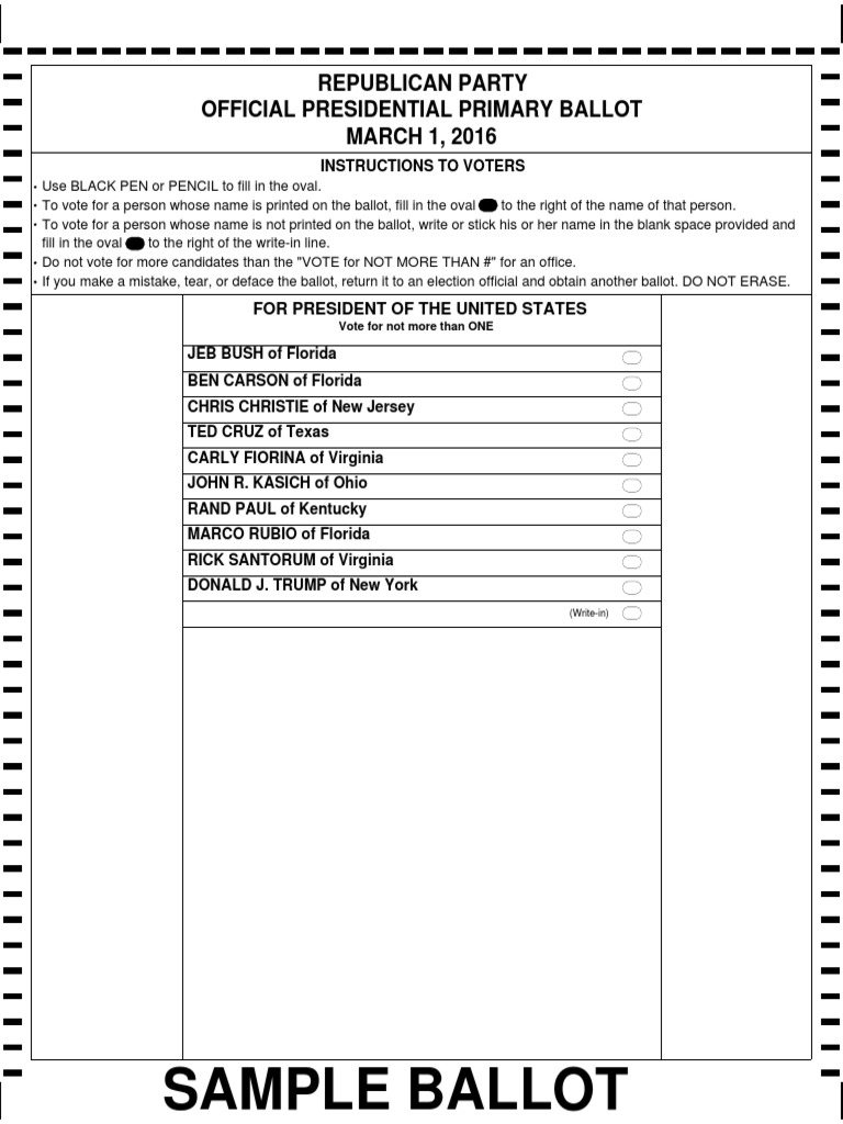 Sample Ballot: Republican Party Official Presidential Primary Ballot ...