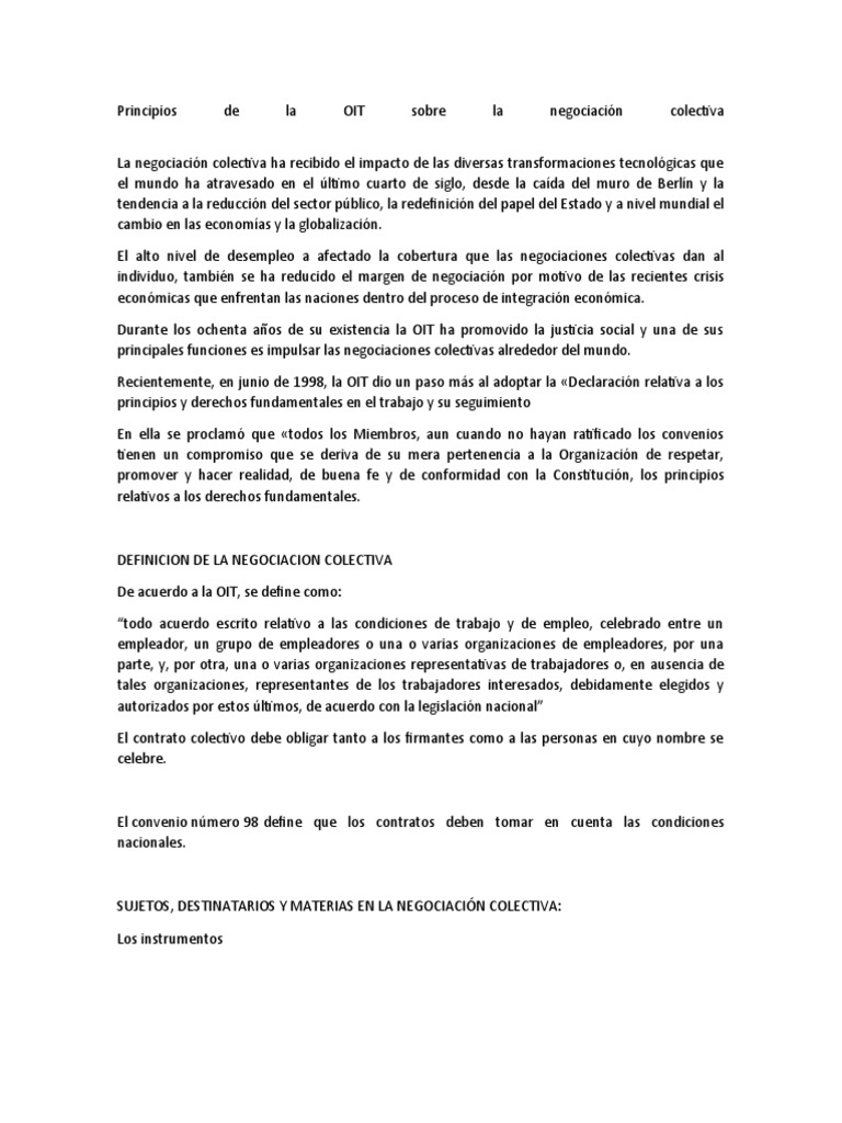 Principios de La OIT Sobre La Negociación Colectiva | PDF ...