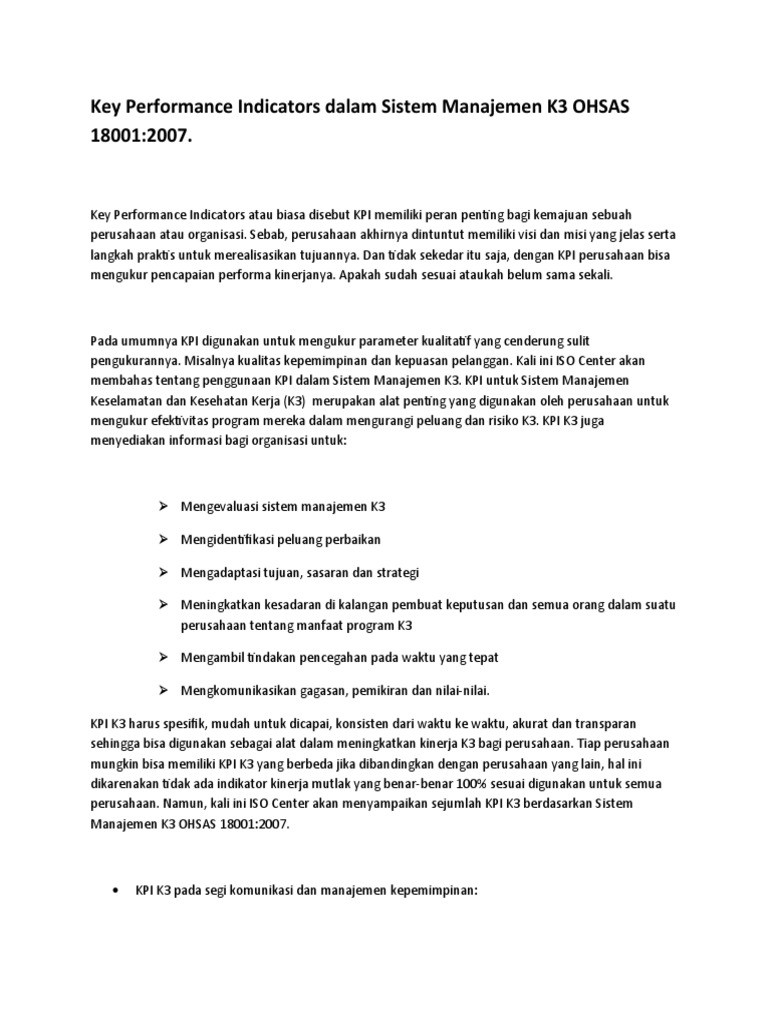 Performance Indikator HSE | PDF | Bisnis | Pengelolaan Keuangan & Uang