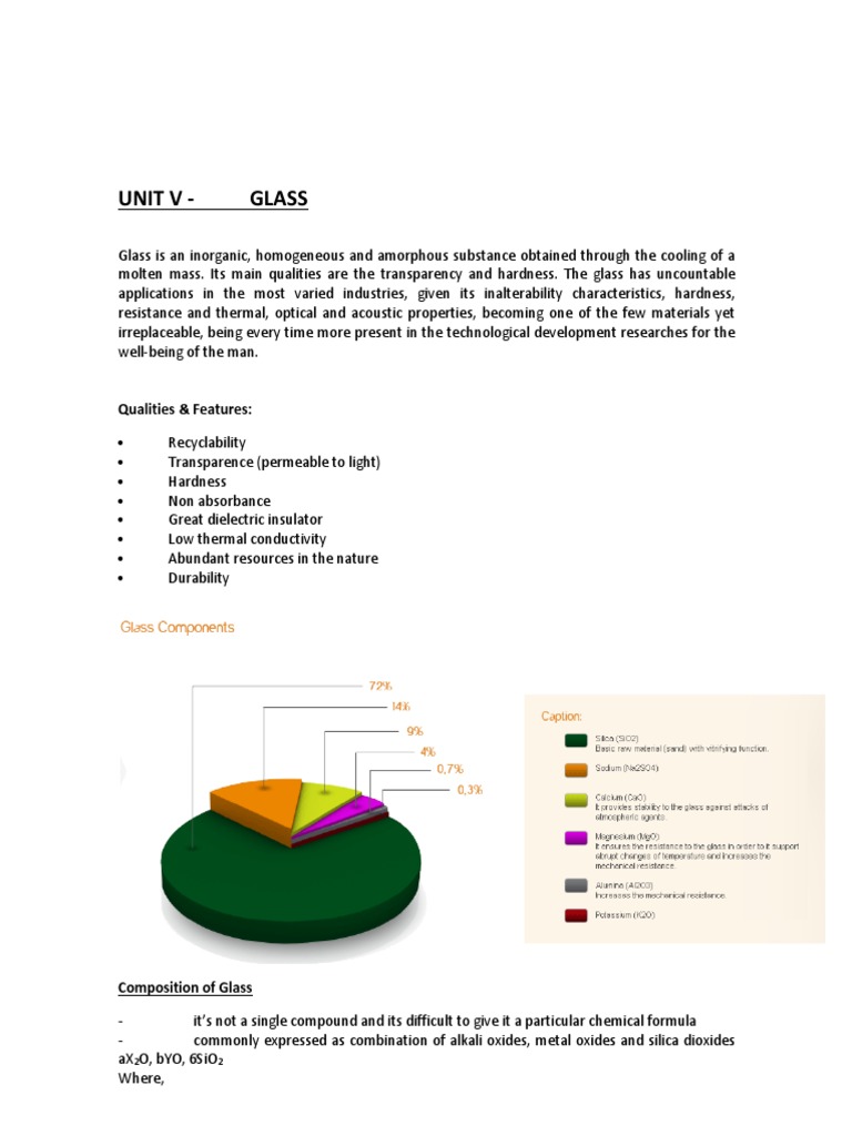 Unit V - Glass: Qualities & Features | PDF | Glasses | Fiberglass