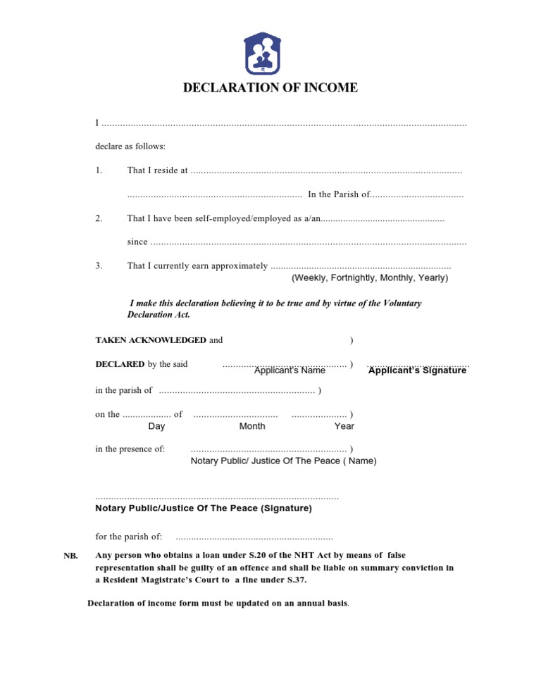 Income Declaration Form Template | PDF | Justice Of The Peace ...