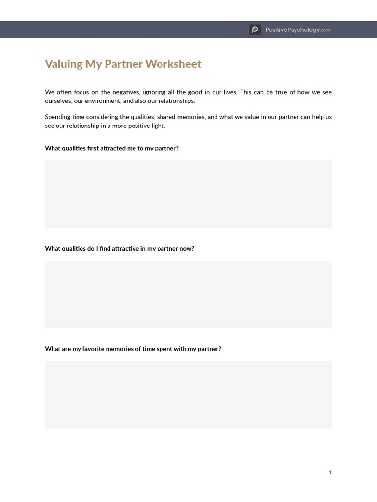 Valuing My Partner Worksheet | PDF