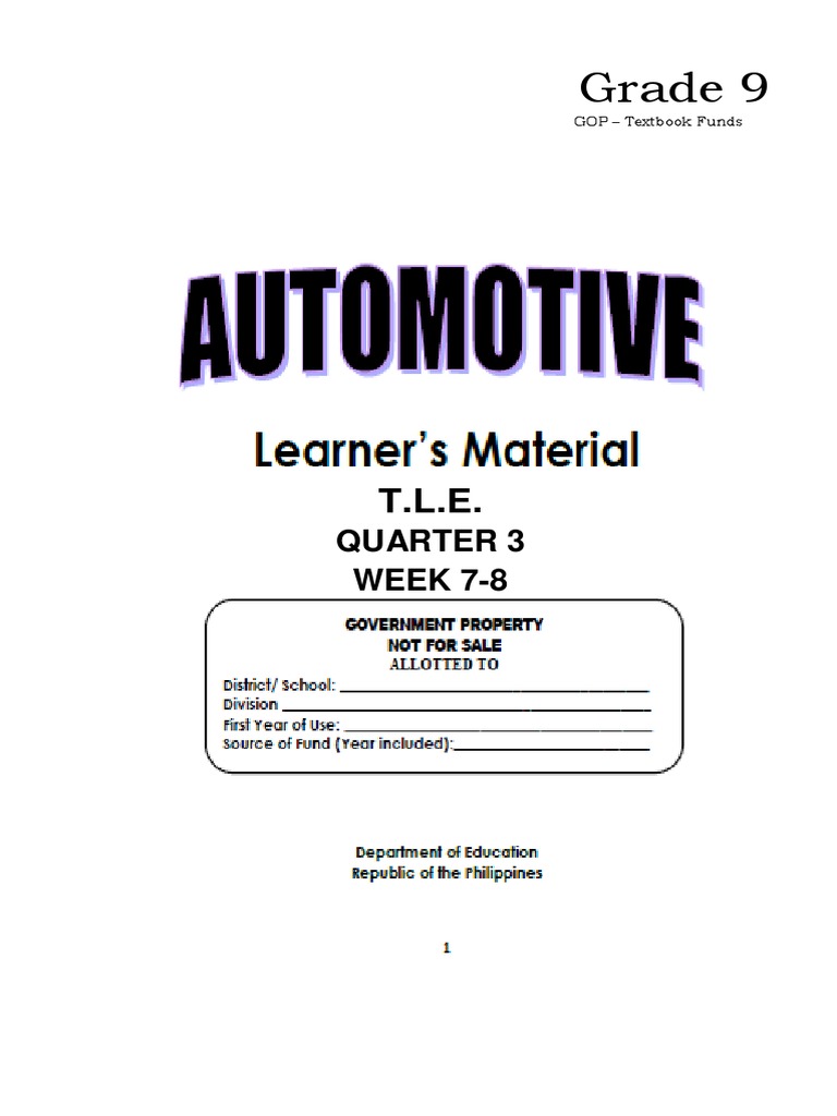 Tle Automotive 9 - Week 7-8 | PDF | Transmission (Mechanics) | Lubricant