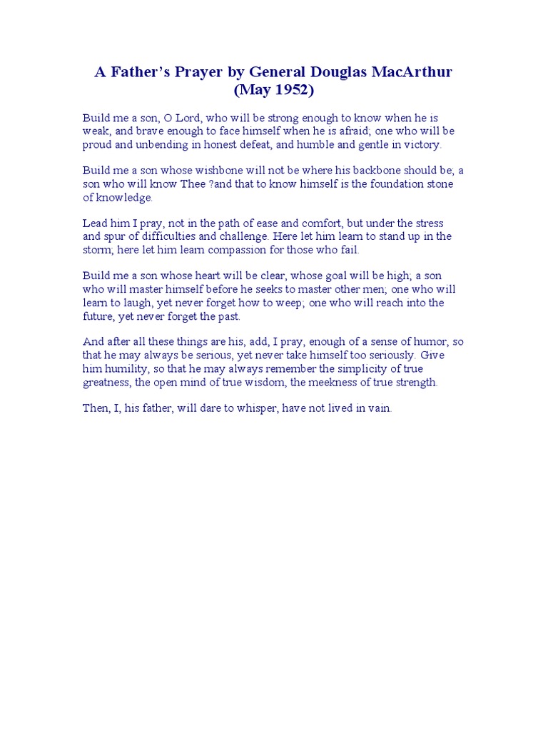 ''A Father's Prayer'' - General Douglas MacArthur (1952) | PDF