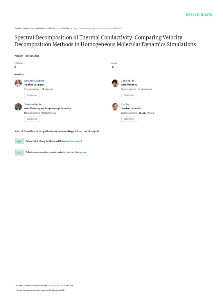 Thermal Conductivity Spectral Decomposition Methods | PDF | Carbon Nanotube | Graphene