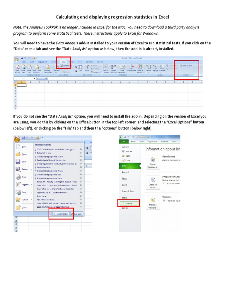 Calculating and Displaying Regression Statistics in Excel | PDF | Microsoft Excel | Regression ...
