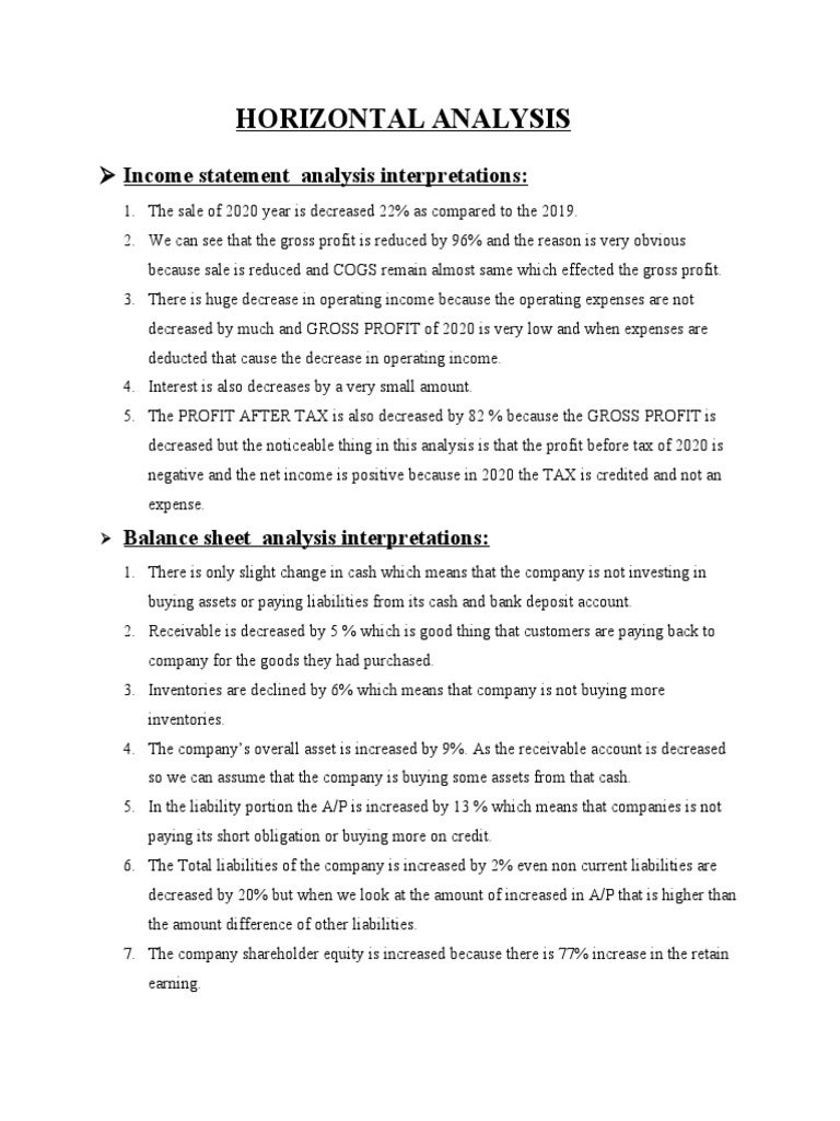 Horizontal Analysis: Income Statement Analysis Interpretations | PDF ...