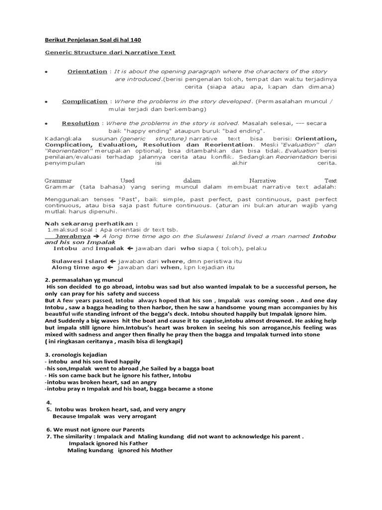 Struktur Teks Naratif: Legenda Batu Bagga | PDF
