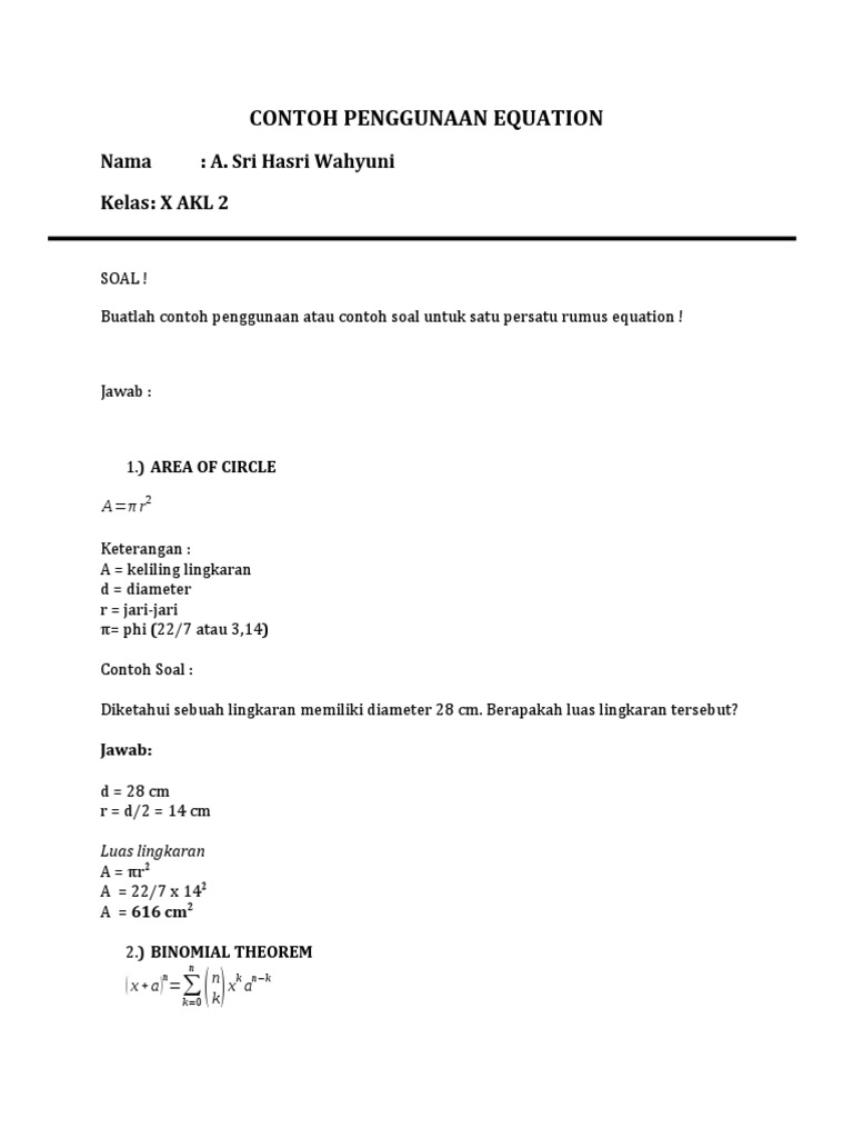 Contoh Penggunaan Equation | PDF