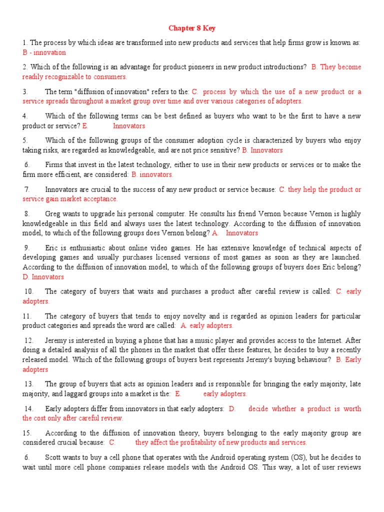Chapter 8 Key | PDF | Innovation | Marketing