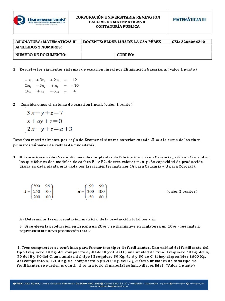 Parcial de Matematicas 3 | PDF