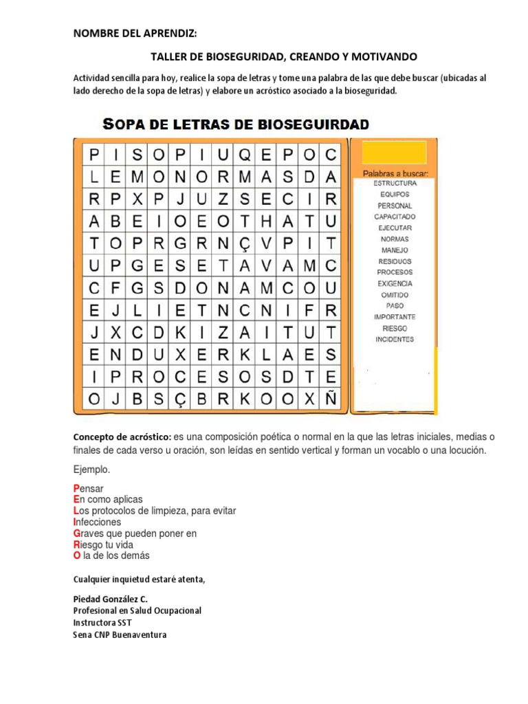 TALLER No. 3 BIOSEGURIDAD - SOPA DE LETRAS | PDF