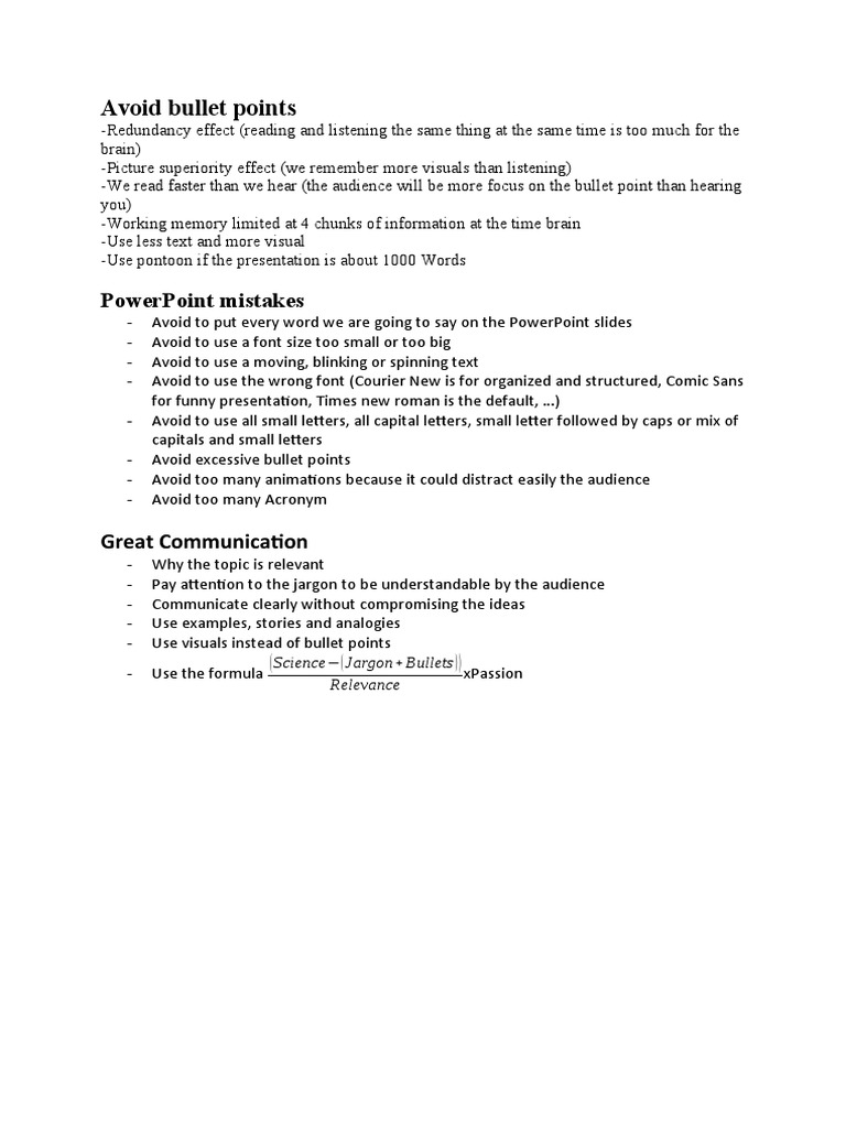 Avoid Bullet Points: Powerpoint Mistakes | PDF