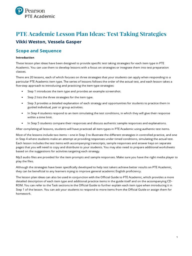 PTE Academic Lesson Plan Ideas: Test Taking Strategies: Vikki Weston ...