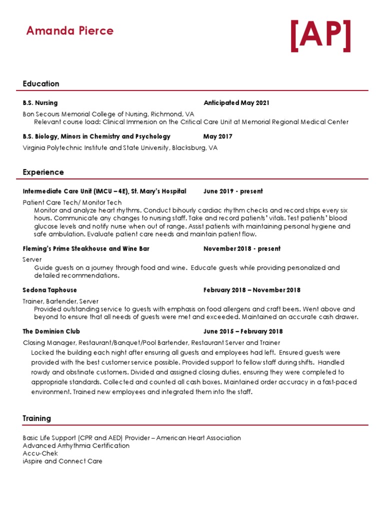 Resume Amanda Pierce | PDF | Nursing | Patient