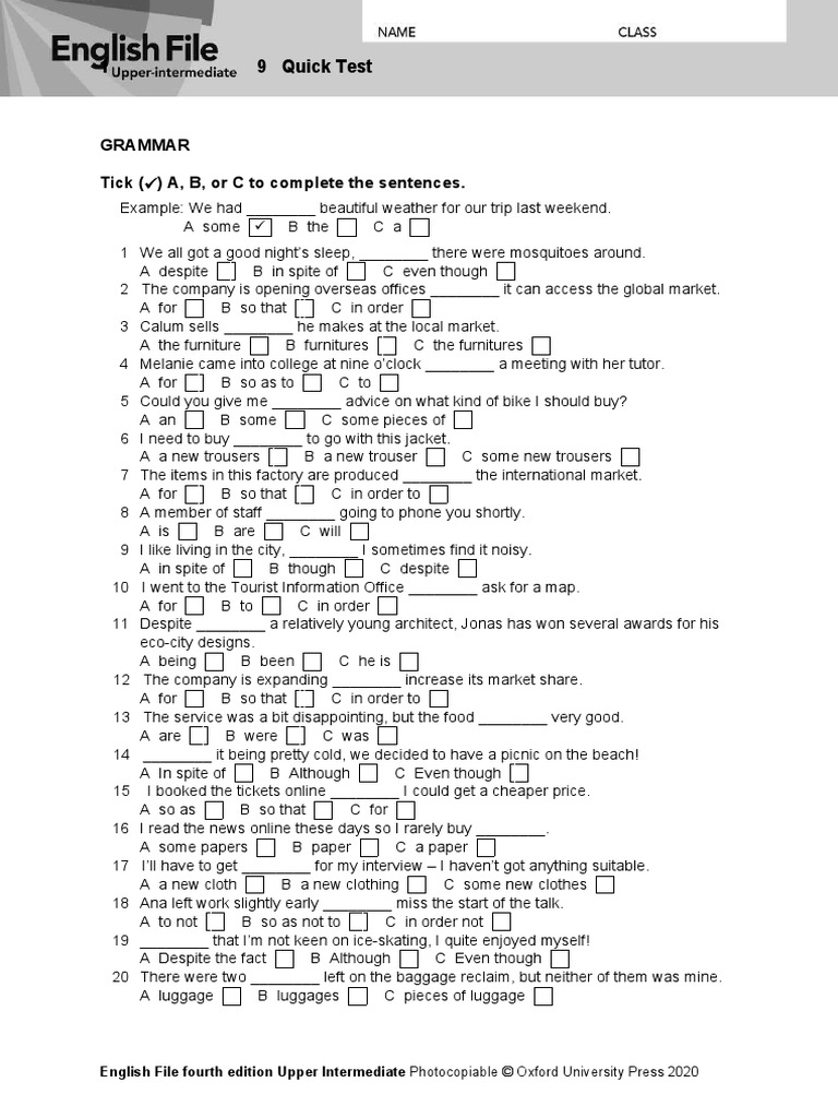 EF4e Uppint Quicktest 9 | PDF | Clothing