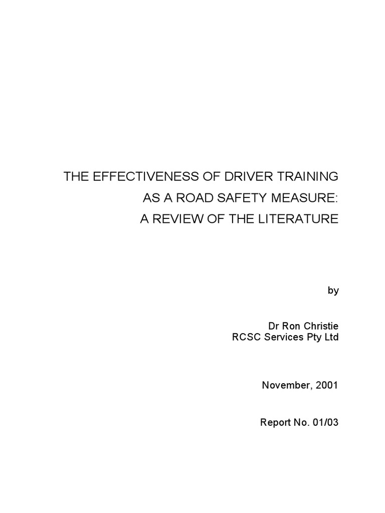 The Effectiveness of Driver Training As A Road Safety Measure A Review ...