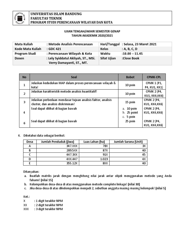 Soal UTS MAP 2021 | PDF
