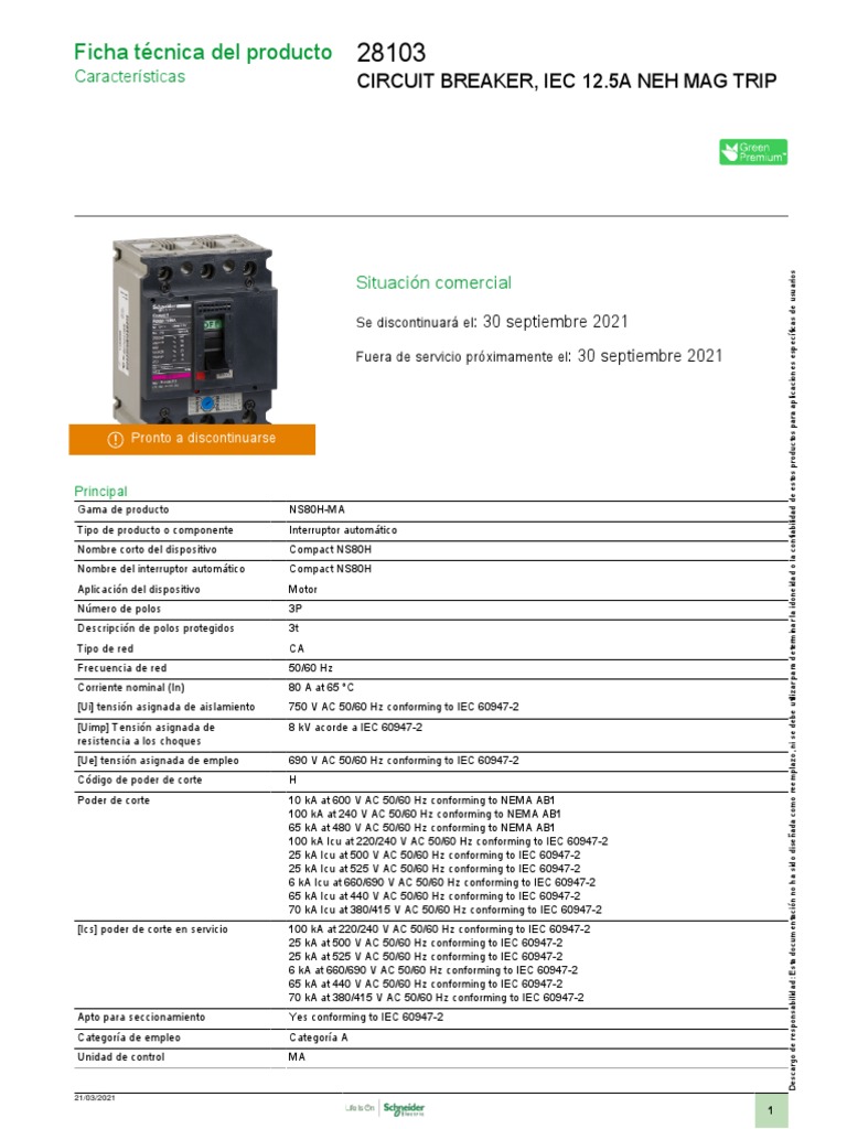 Compact NS80H MA - 28103 | PDF | Electromagnetismo | Ingenieria Eléctrica