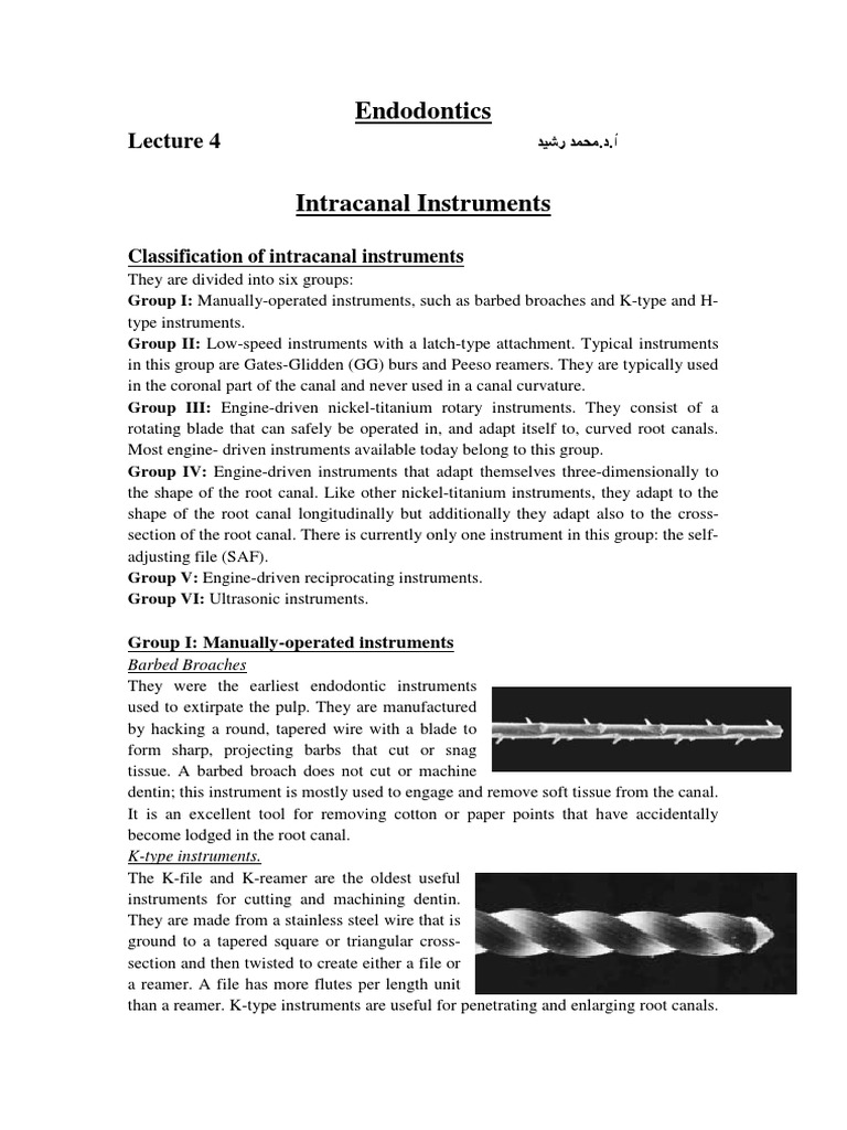 Endodontics: Classification of Intracanal Instruments | PDF | Nature