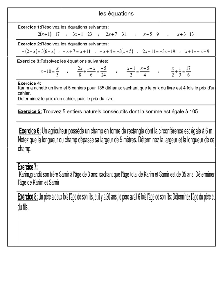 Exercices d'équations corrigés 1AC | PDF | Méthodes et références ...