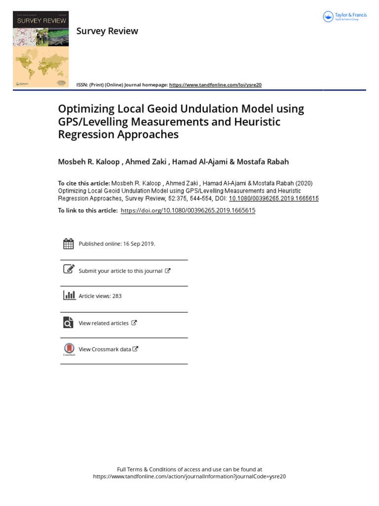 Optimizing Local Geoid Undulation Model Using GPS Levelling Measurements and Heuristic ...