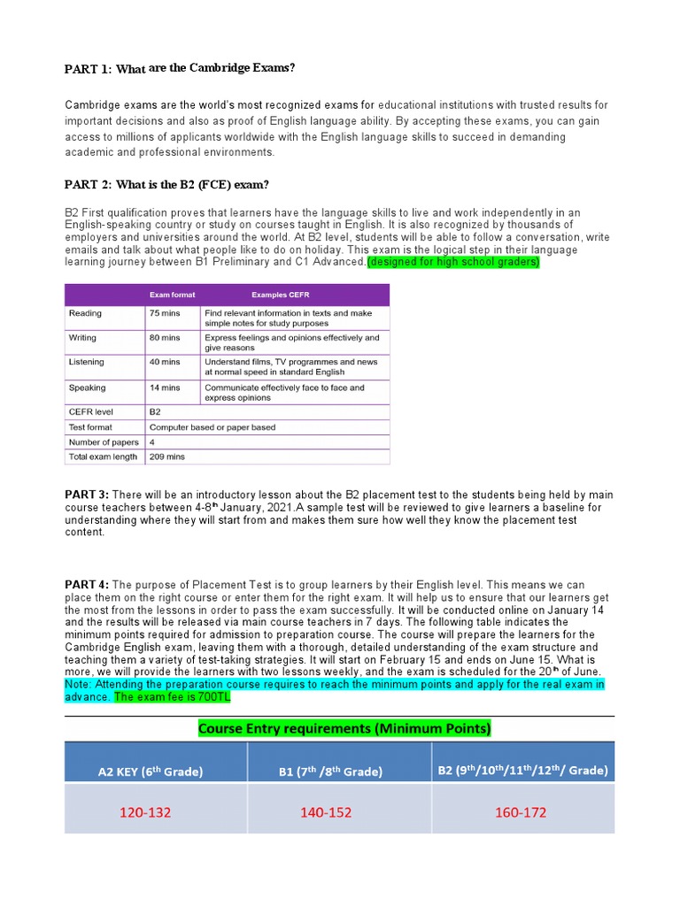 Cambridge Exam (B2) (FCE) | PDF
