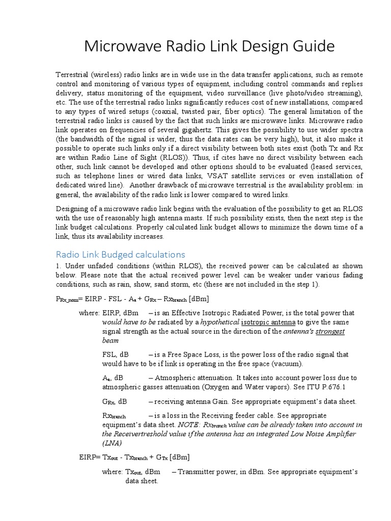 Microwave Radio Link Design Guide | PDF | Radio | Decibel
