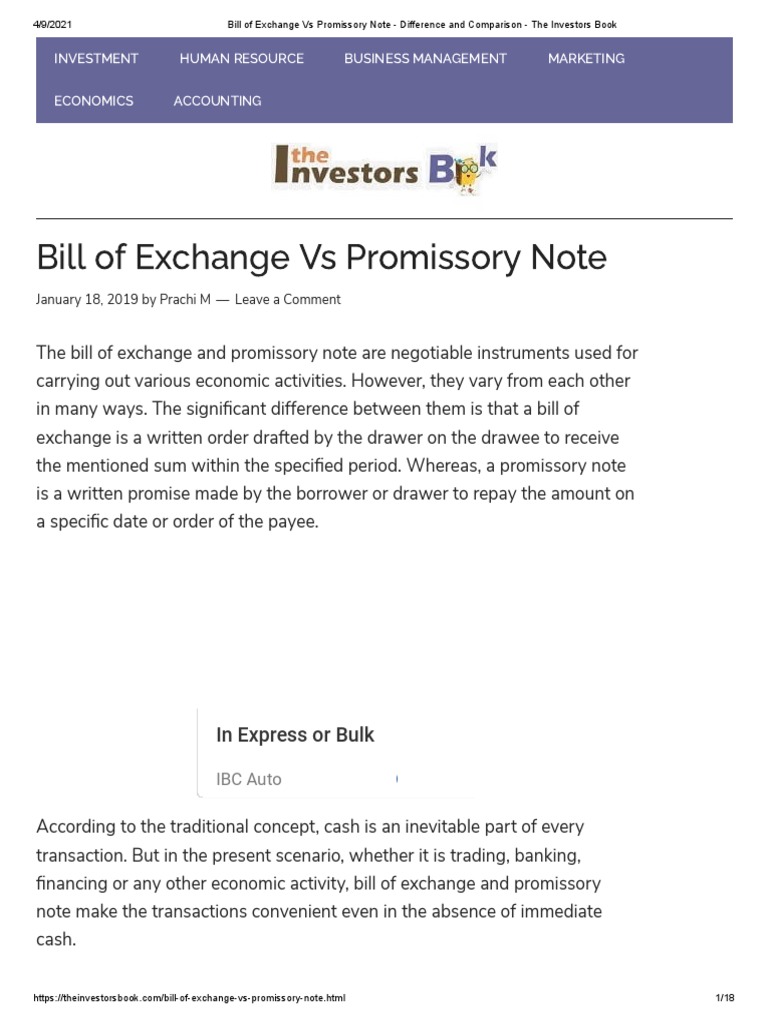Bill of Exchange Vs Promissory Note - Difference and Comparison - The ...