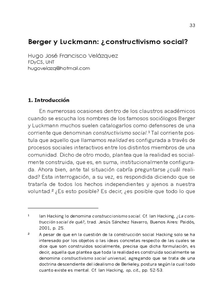 Berger y Luckmann Constructivismo Socia | PDF | Realismo filosófico ...