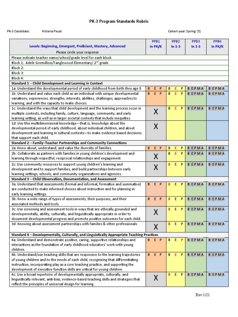 Victoria Pecot pk3 Program Standards Rubric Revised Jan 2021 | PDF ...