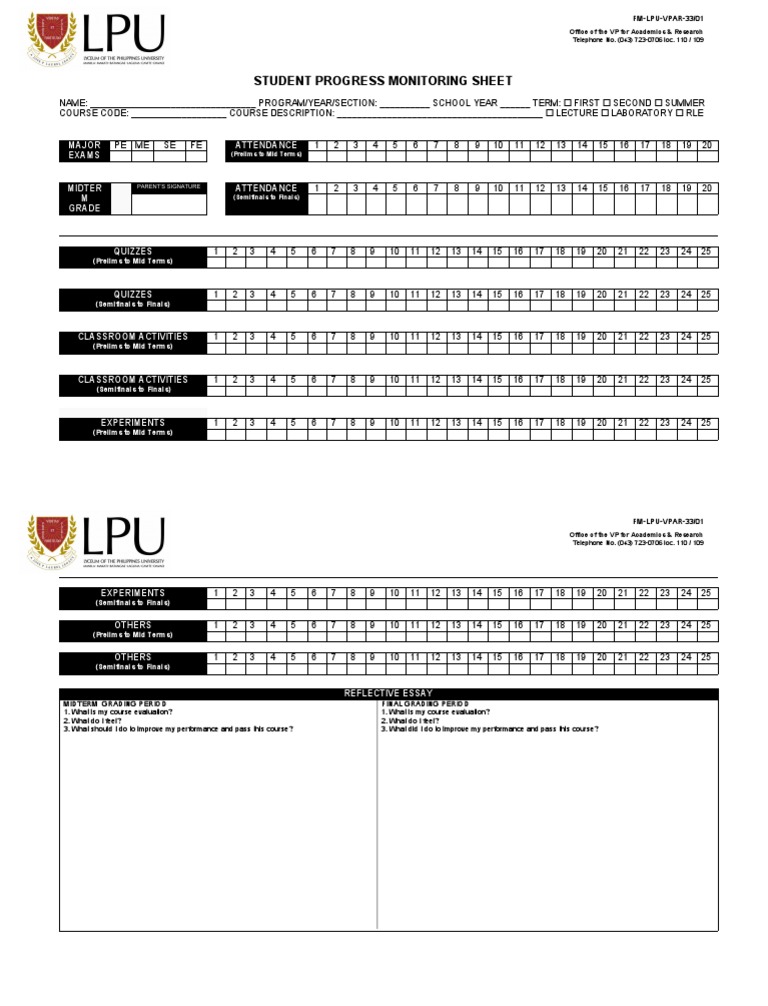 Student Progress Monitoring Sheet SAMPLE 2 | PDF | Education Theory ...
