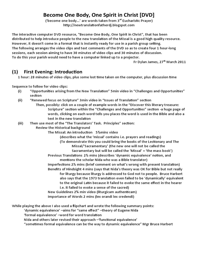 Become One Body in 4 Sessions | PDF | Eucharist | Mass (Liturgy)