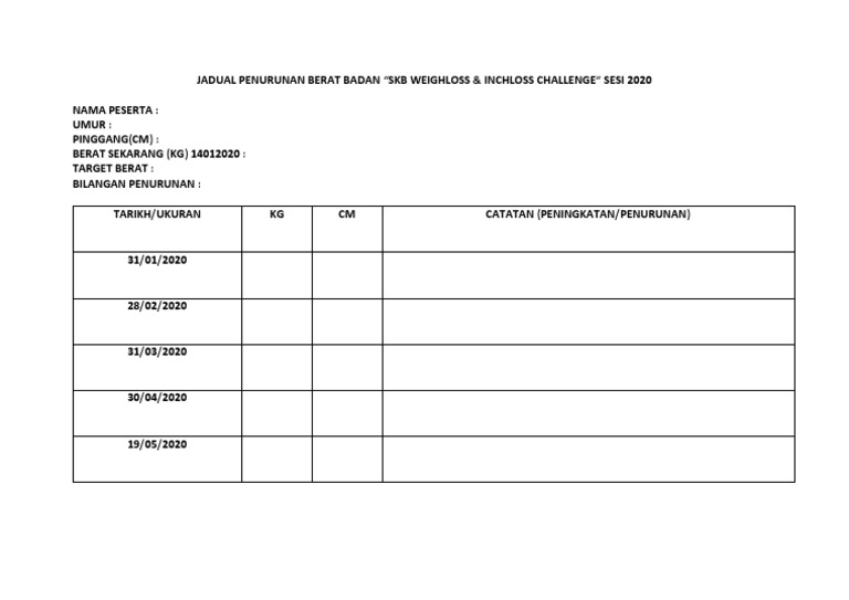 Jadual Penurunan Berat Badan | PDF