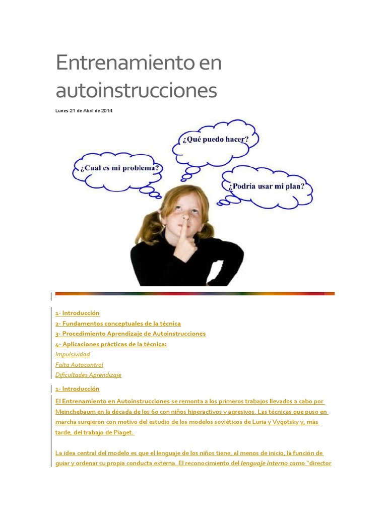 Entrenamiento en autoinstrucciones: Fundamentos conceptuales y ...
