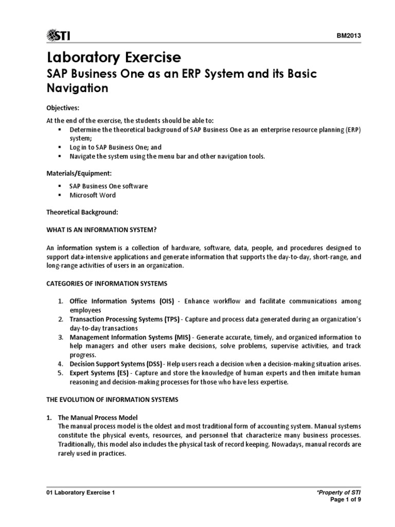 Laboratory Exercise: SAP Business One As An ERP System and Its Basic Navigation | PDF ...