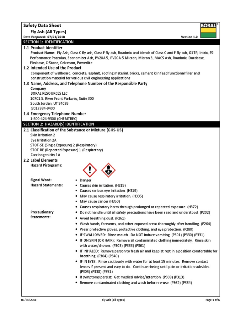 SDS Fly Ash All Types 18 0731 | PDF | Fly Ash | Resource Conservation ...