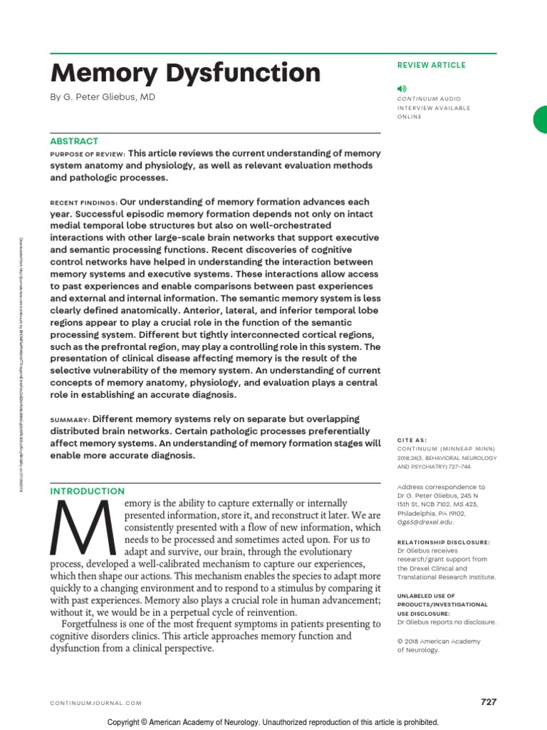 Memory Dysfunction: Continuumaudio Interviewavailable Online | PDF ...