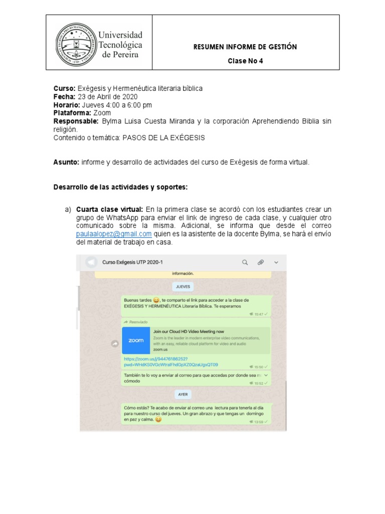 Desarrollo de la cuarta clase virtual sobre los pasos de la exégesis bíblica | PDF ...