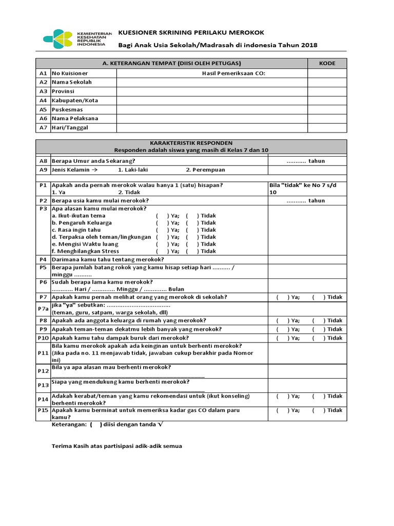 Kuisioner Skrining Perilaku Merokok | PDF