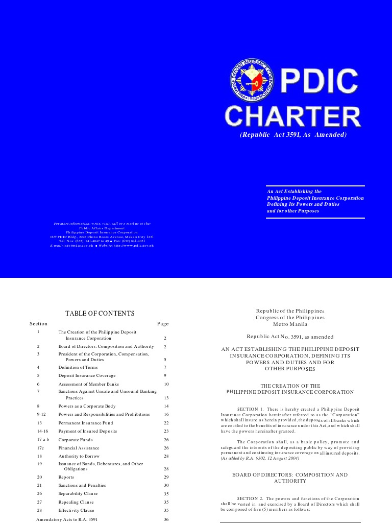 (1992) RA 3591-PDIC Charter | PDF | Banks | Deposit Insurance