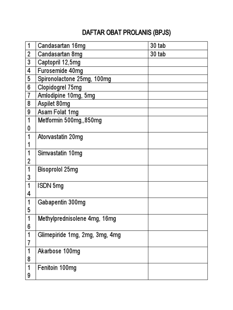 Daftar Obat Prolanis | PDF | Science & Mathematics